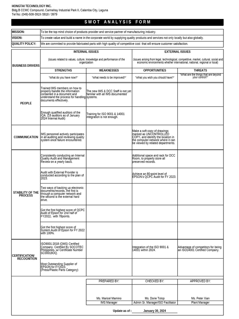 SWOT Analysis and Risk Assessment Report | PDF | Audit | Risk