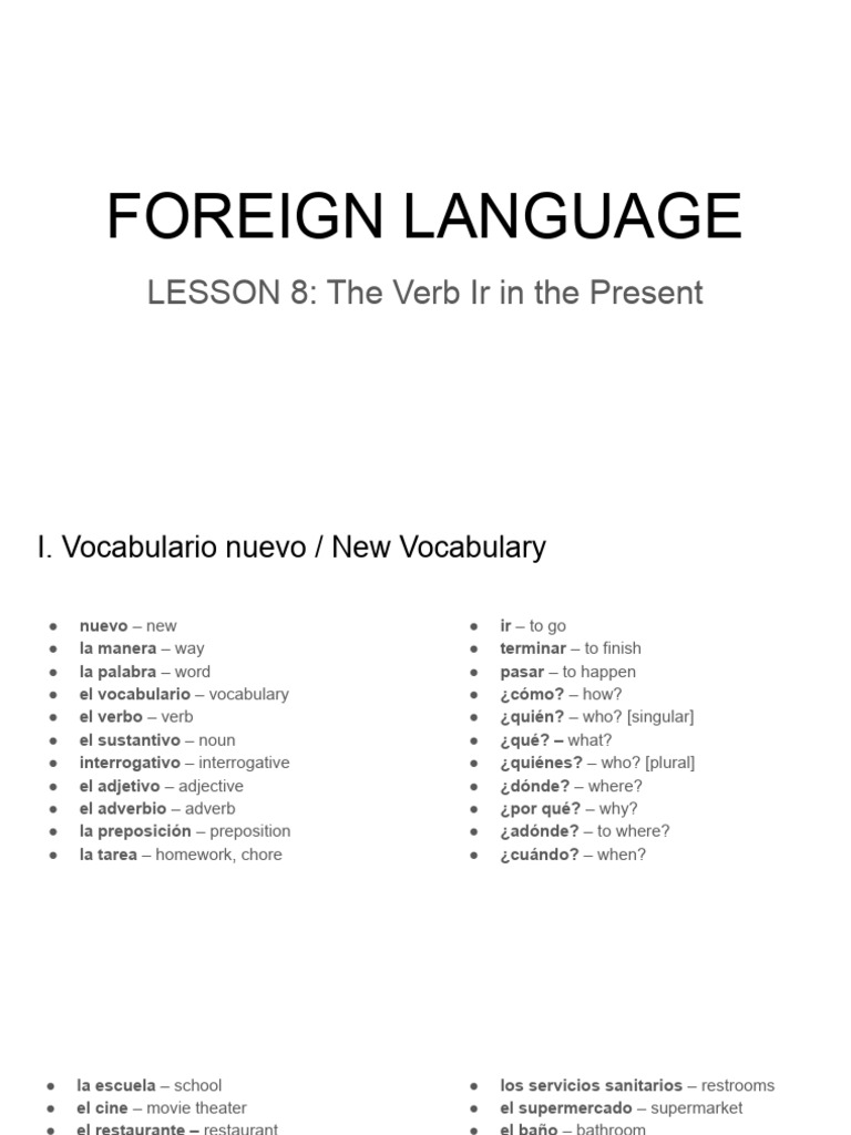 Foreign Language Lesson-8 | PDF | Flashcard | Vocabulary