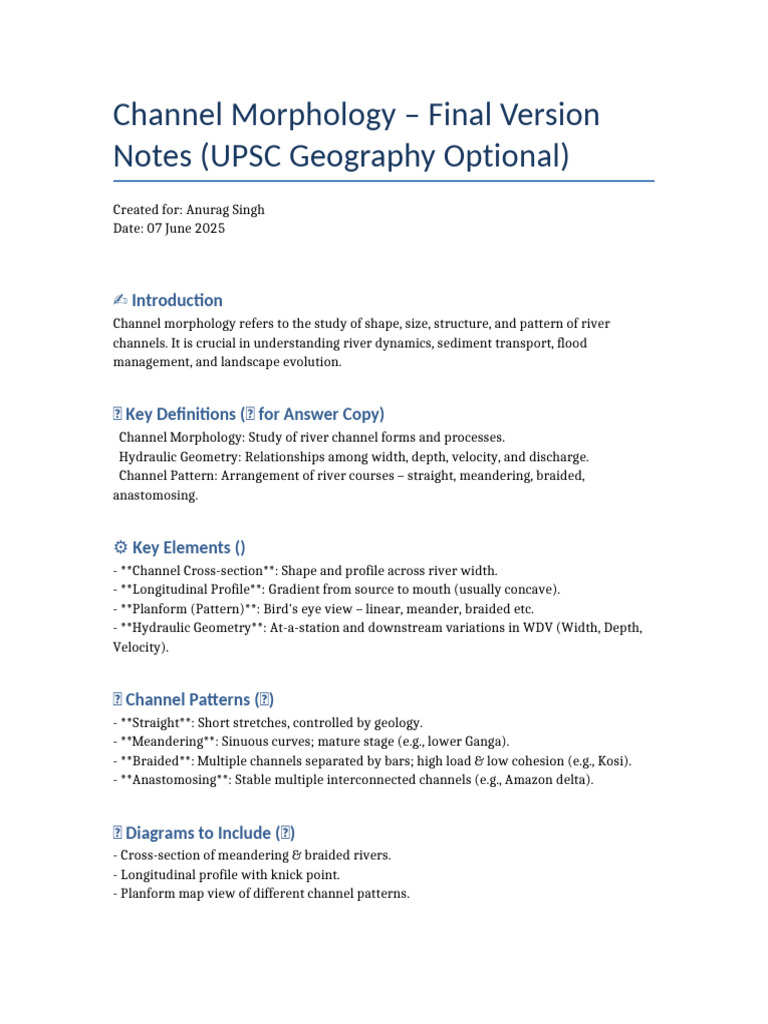 Channel Morphology FinalVersion UPSC | PDF