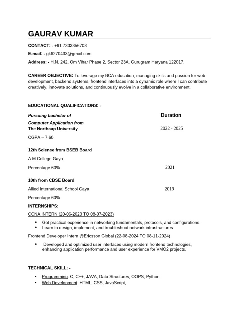 Gaurav CV | PDF