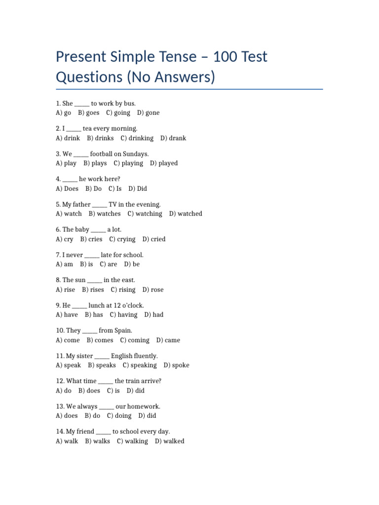 100 Present Simple Tense Questions | PDF