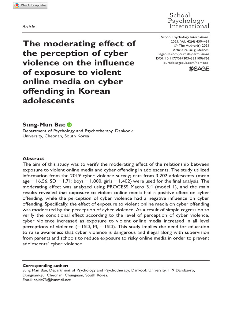 The Moderating Effect of The Perception of Cyber Violence On The ...