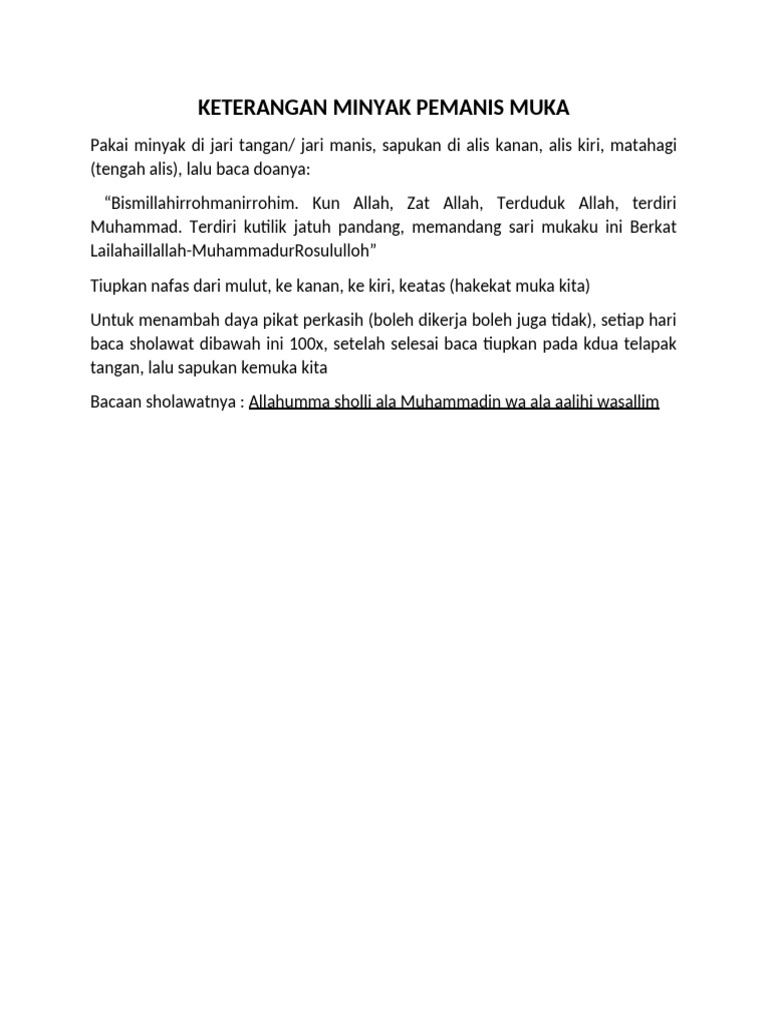 Minyak Pemanis Muka | PDF