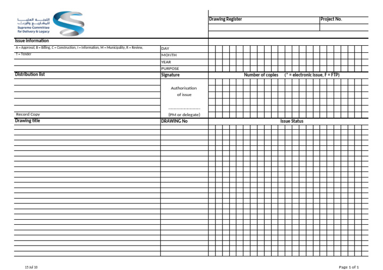 Drawing Register Template for Projects | PDF