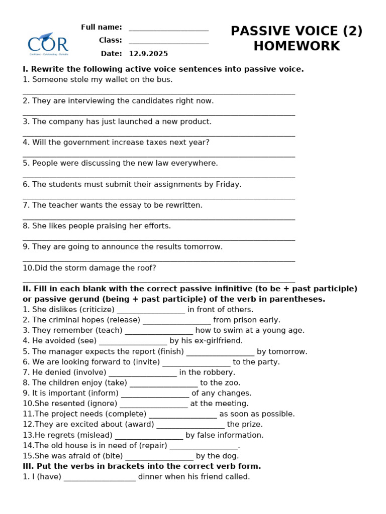 Passive Voice Homework Exercises | PDF | Natural Environment | Recycling