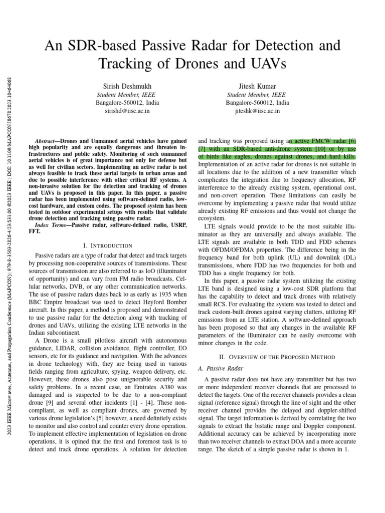 SDR Passive Radar for Drone Tracking | PDF | Radar | Unmanned Aerial ...