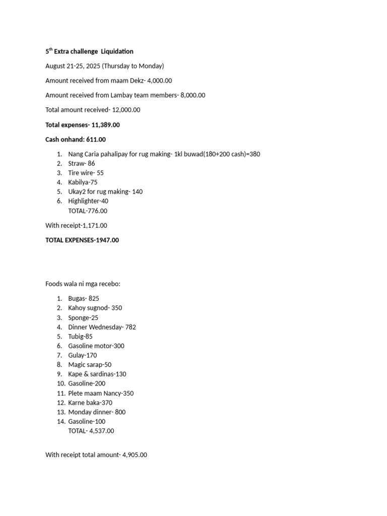 5th Extra Challenge Liquidation | PDF