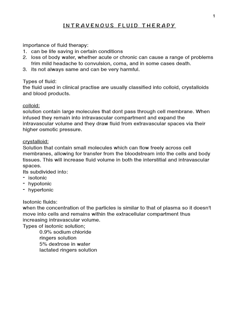 Intravenous Fluid Therapy Guide | PDF | Saline (Medicine) | Intravenous ...
