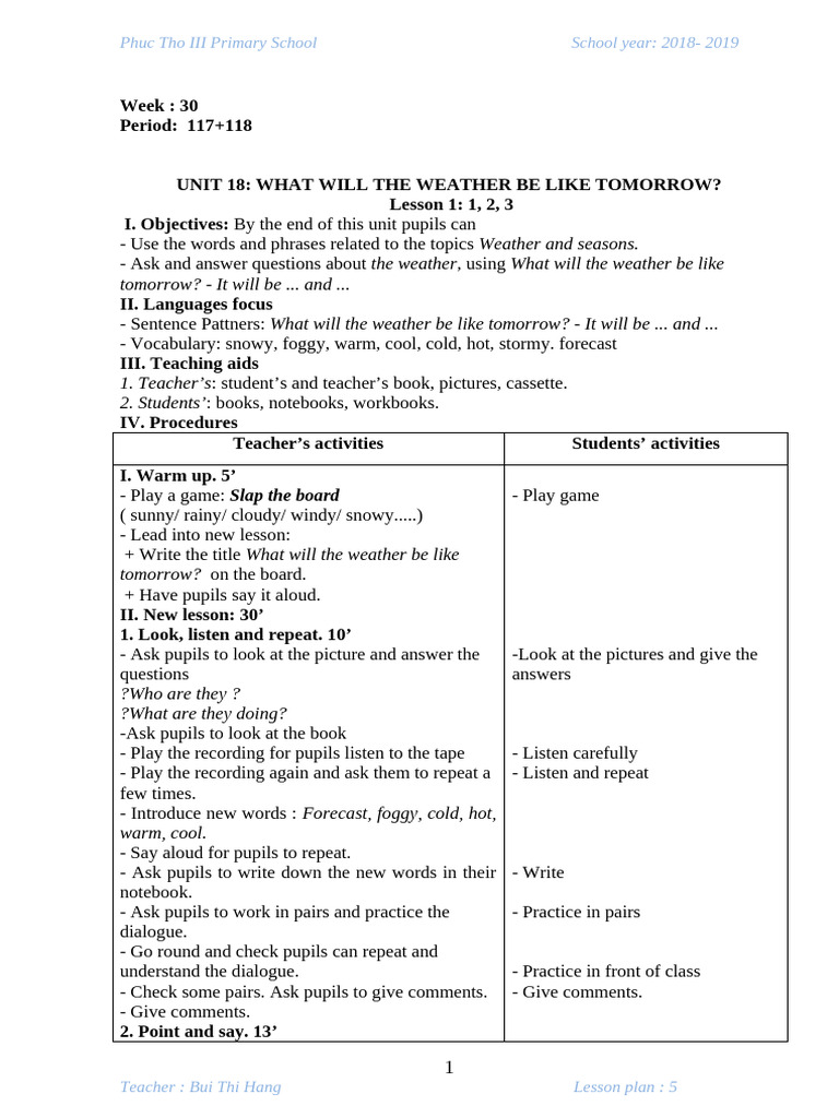 Weather Vocabulary Lesson Plan | PDF | Lesson Plan | Teachers