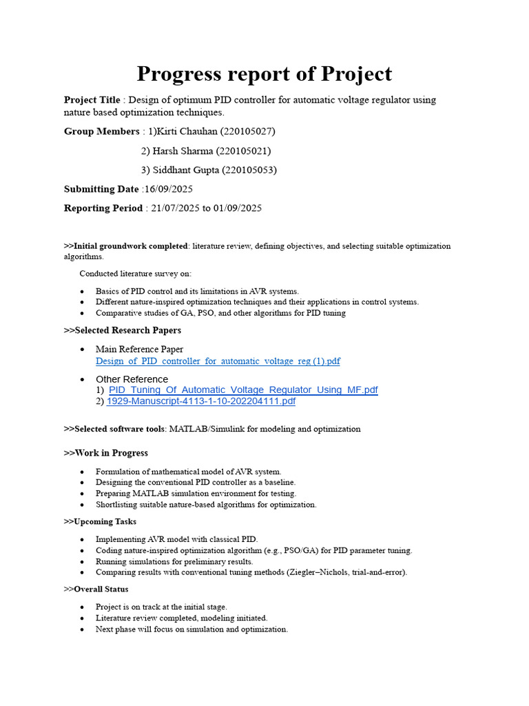 PID Controller Design Progress Report | PDF