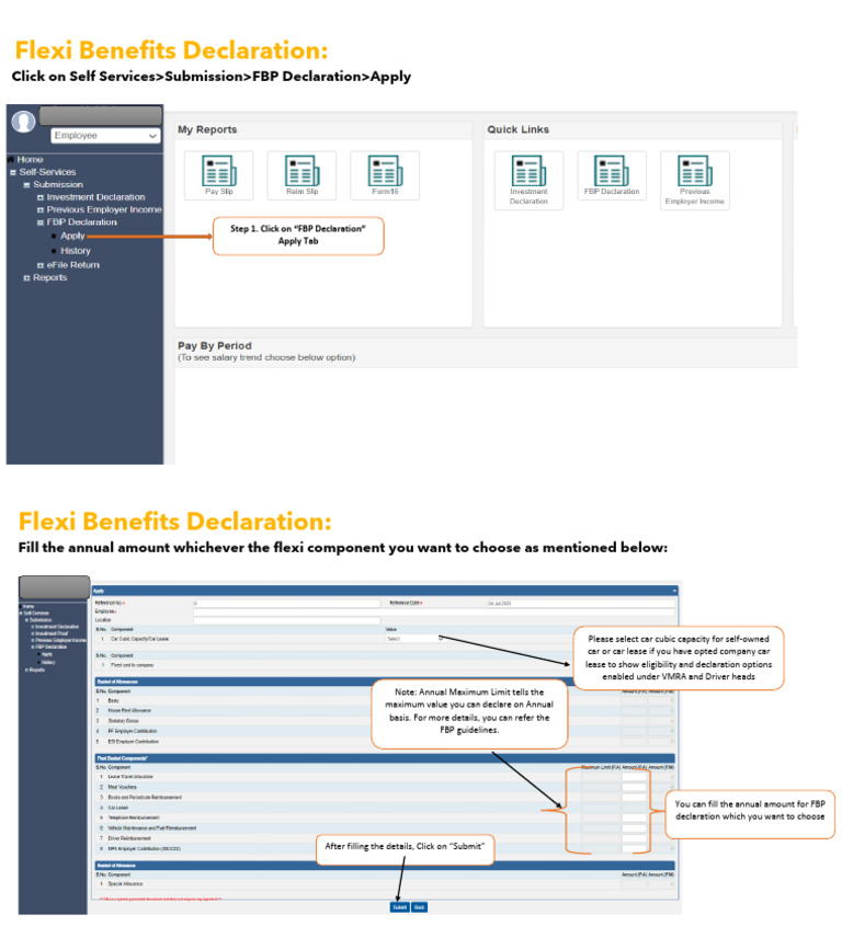 Flexi Benefits Declaration:: Click On Self Services Submission FBP ...