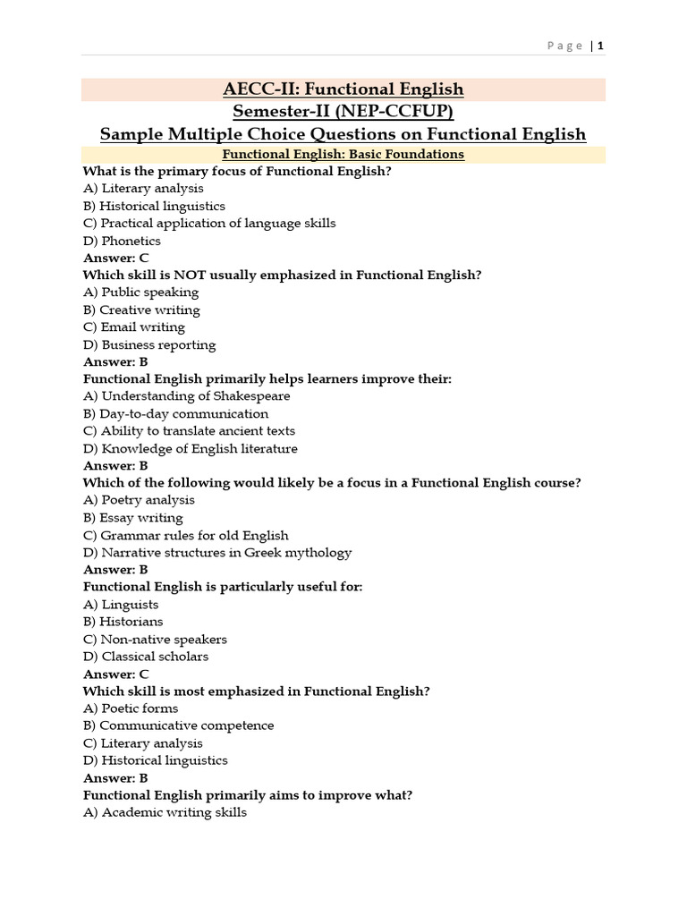Functional English Answer Key | PDF | Communication | Word