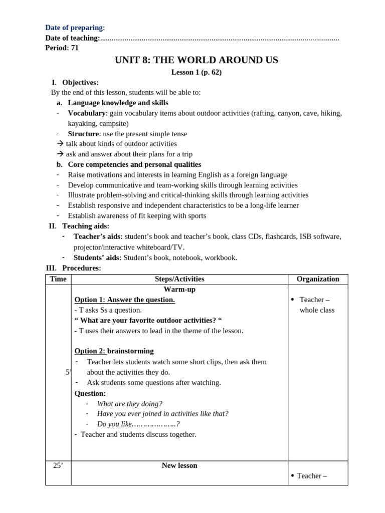Unit 8 - The World Around Us | PDF | Stress (Linguistics) | Outdoor ...