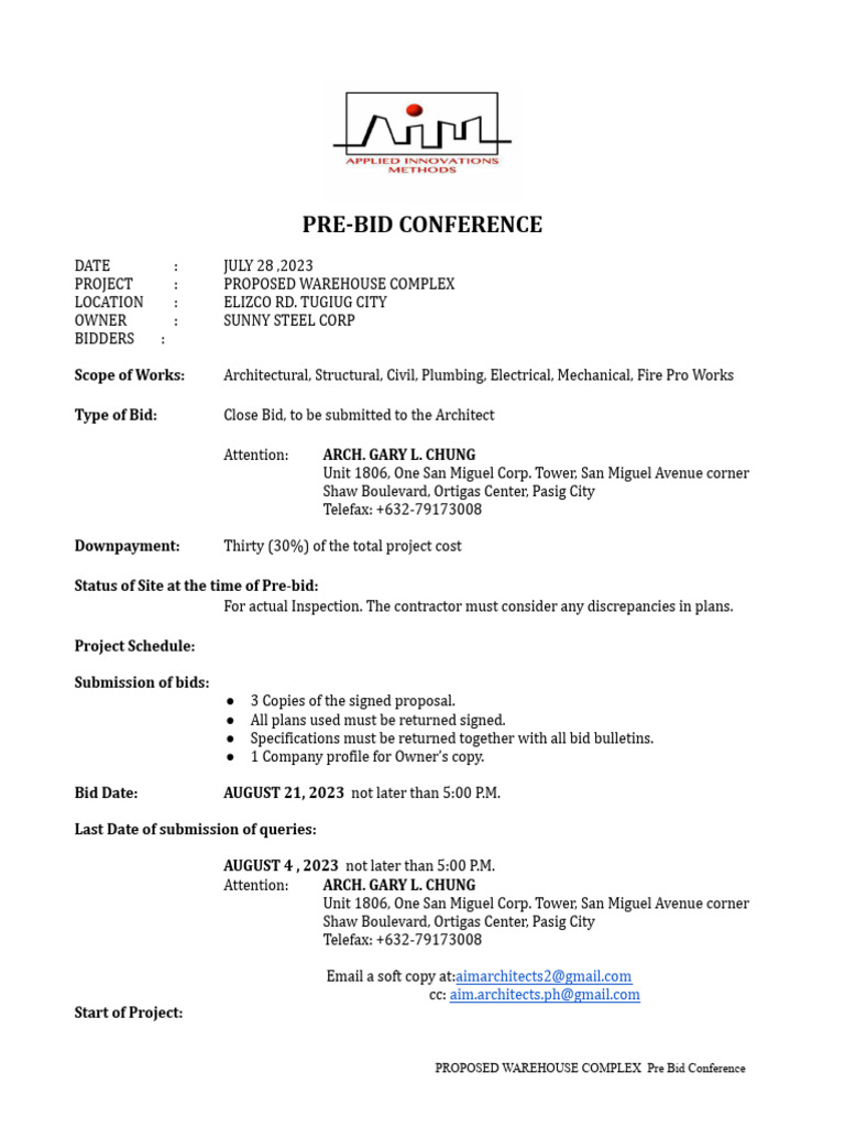 Pre Bid Conference | PDF