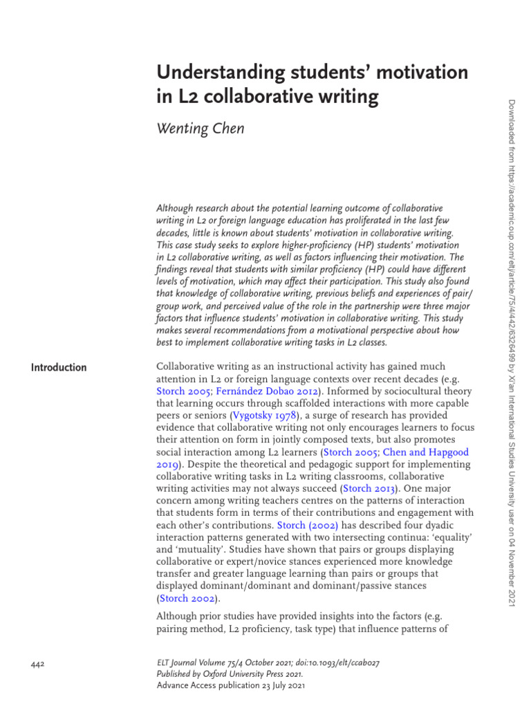 Research Article 2-Understanding Students Motivation in L2 Collaborative Learning | PDF ...