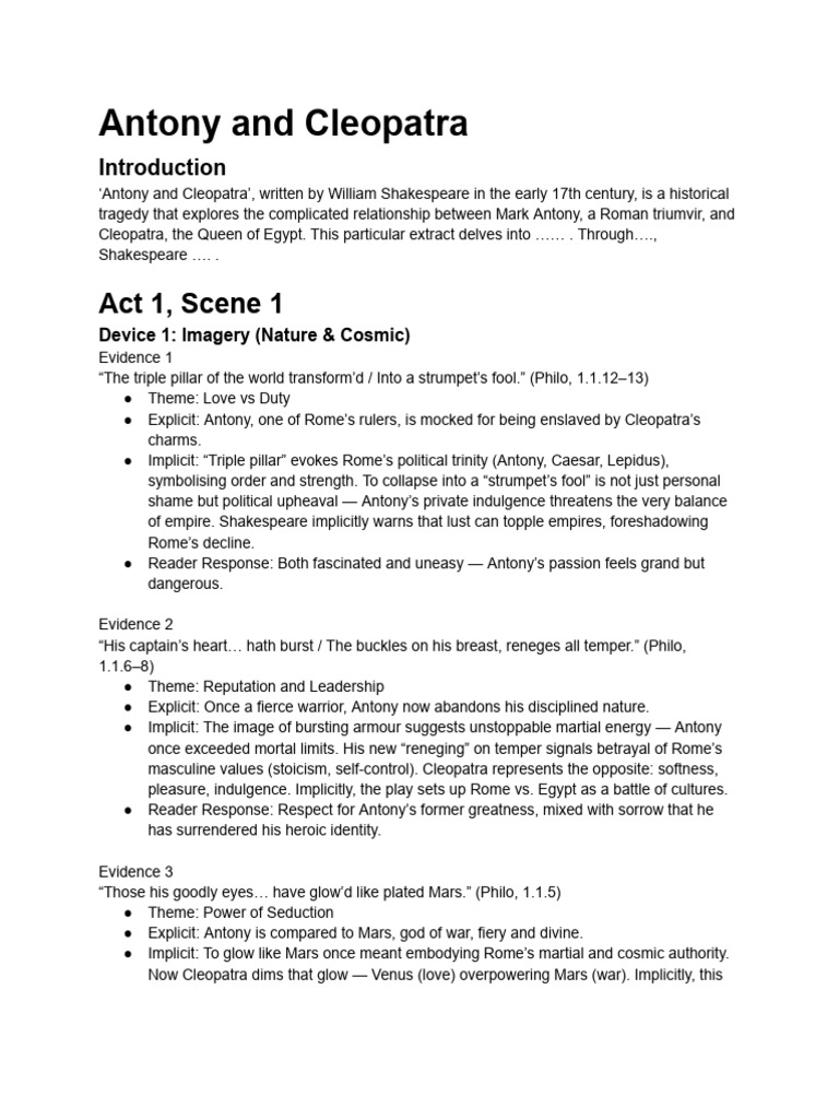 Antony and Cleopatra Act 1 | PDF | Mark Antony