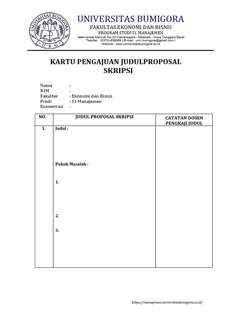 Format Pengajuan Judul Skripsi Manajemen | PDF