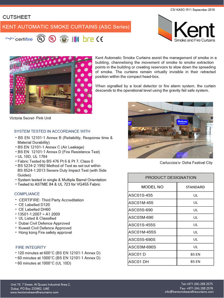 KENT SMOKE CURTAIN Cutsheet | PDF
