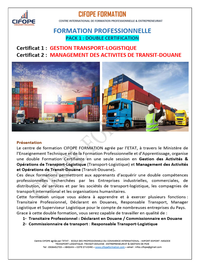 Formation en Transport et Transit Douane | PDF | Business | Économie