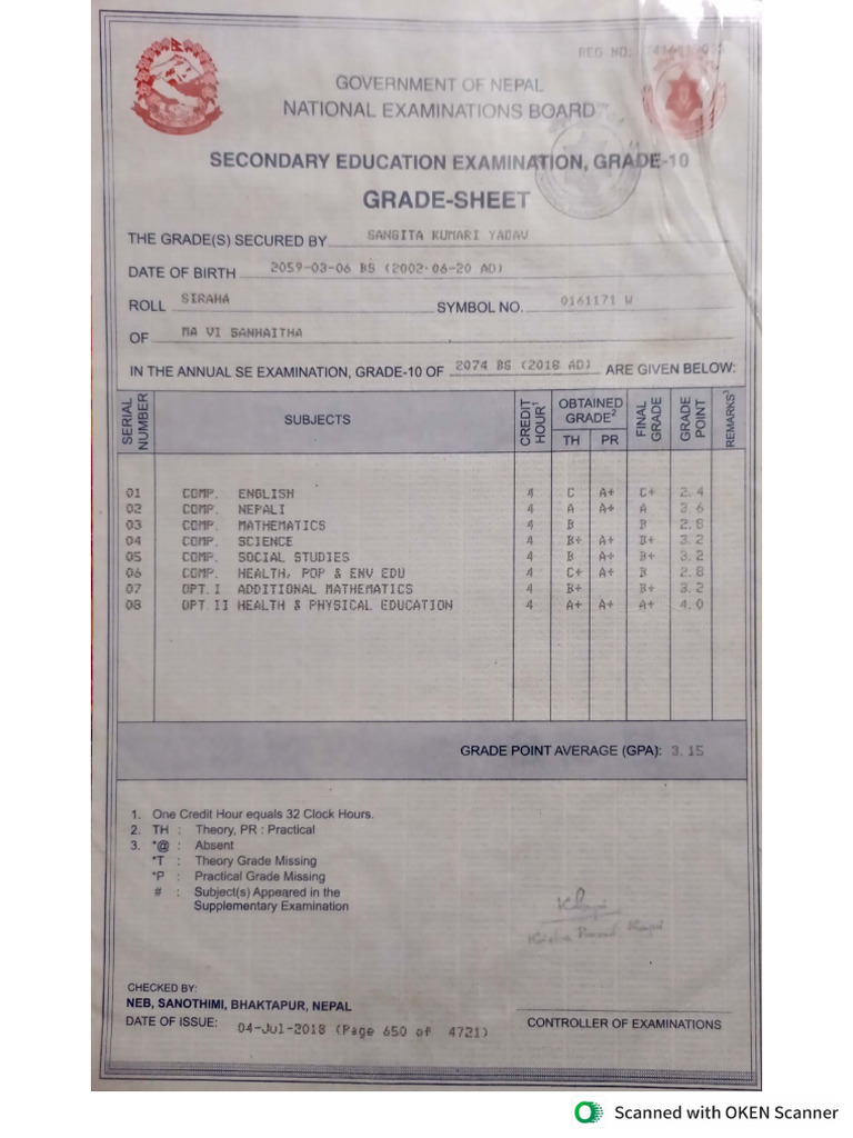 10th Marksheet | PDF