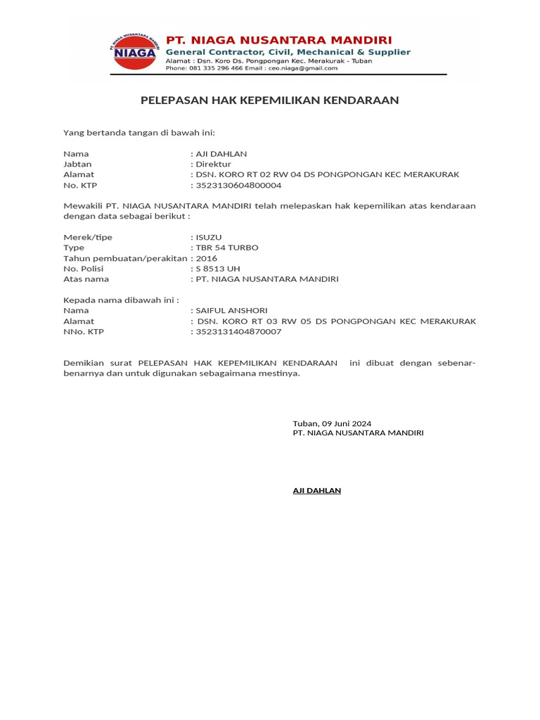 Contoh Sph Mobil Isuzu 2016 | PDF