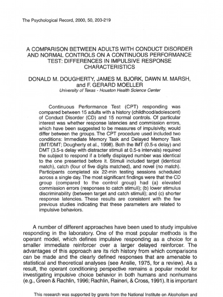 A Comparison Between Adults With Conduct Disorder | PDF | Impulsivity ...