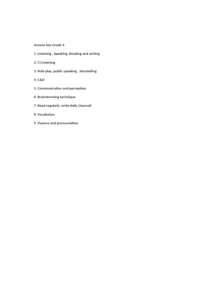 Answer Key Grade 4 | PDF