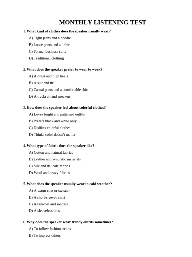 Monthly Listening Test Grade 7 | PDF