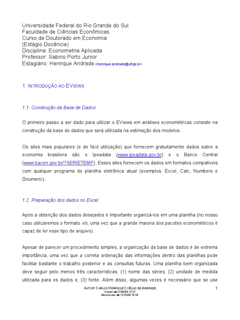 Manual EViews Brasil | PDF