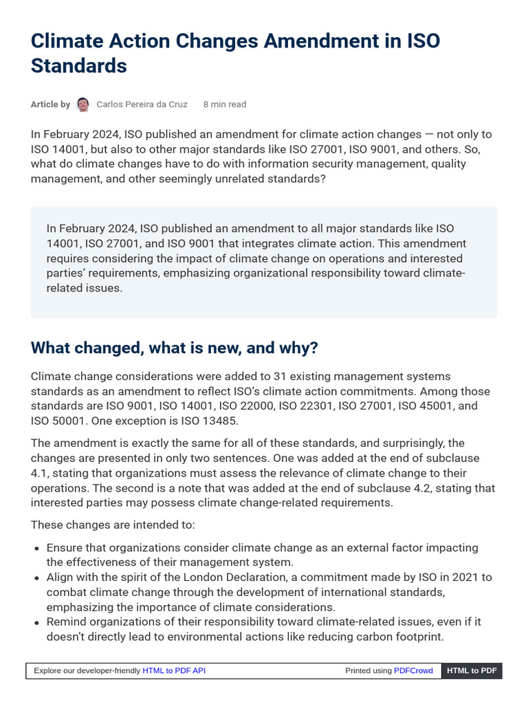 ISO Climate Action Amendment Overview | PDF | Infrastructure | Climate ...