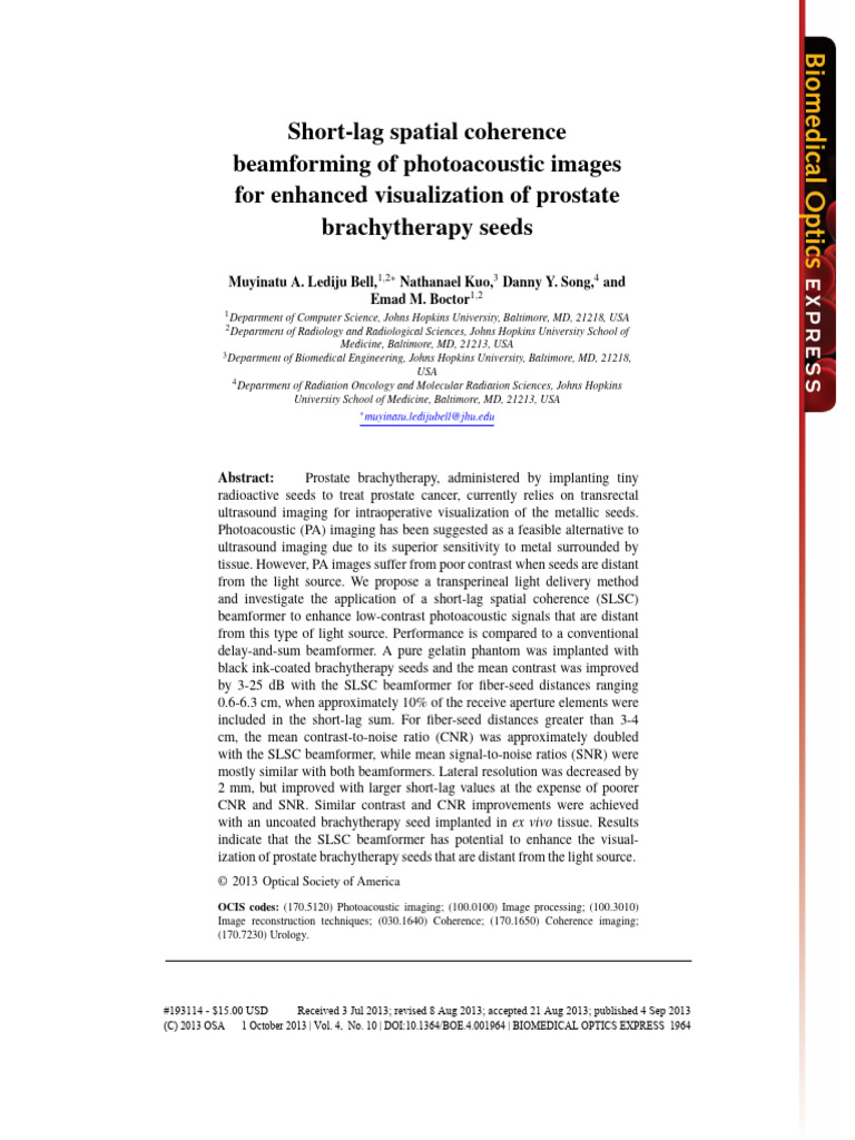 Short-Lag Spatial Coherence Beamforming of Photoacoustic Images For ...
