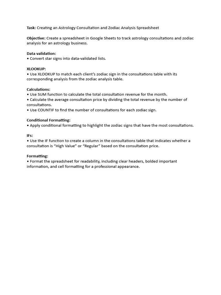 Astrology Consultation Tracking Spreadsheet | PDF
