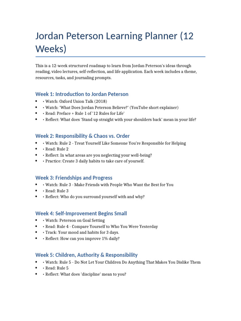 Jordan Peterson 12 Week Learning Planner | PDF