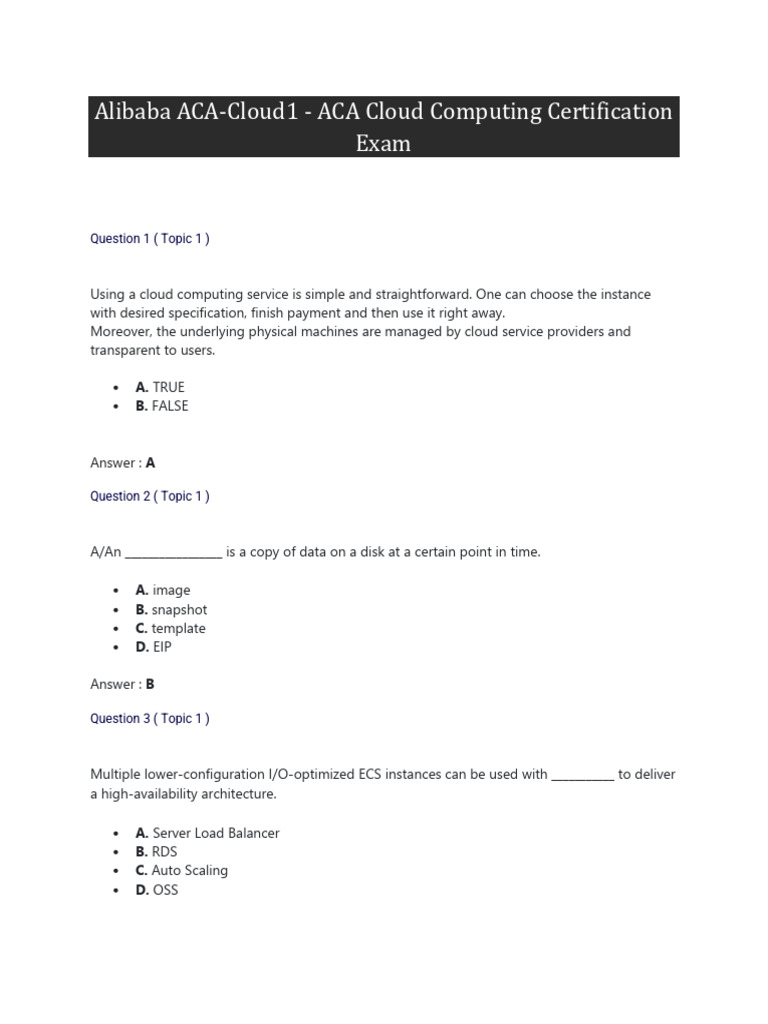 Alibaba ACA Cloud Exam Prep Guide | PDF | Load Balancing (Computing ...