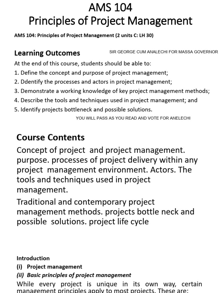 Ams 104 Principles of Project Management Sir George Anelechi Updated ...