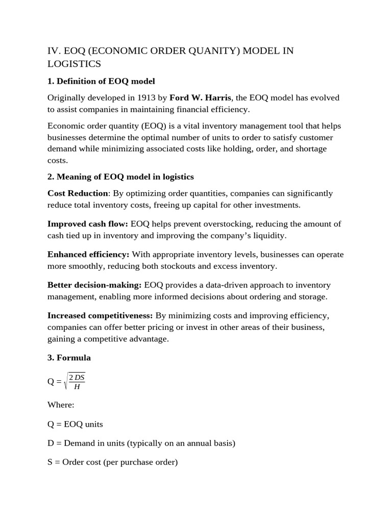 IV - Eoq Model in Logisitcs | PDF | Inventory | Production And ...