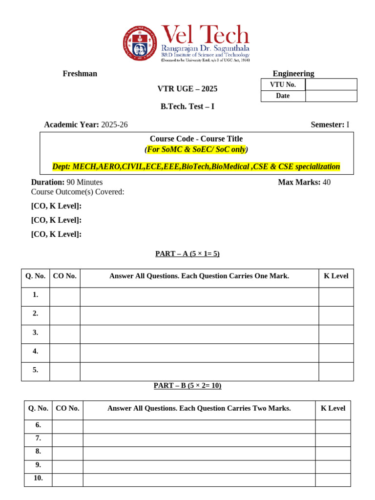 Question Paper Template R25-1 | PDF