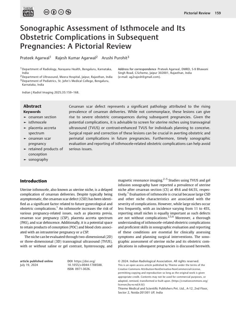 Sonographic Assessment of Isthmocele and Its Obstetric Complications in ...