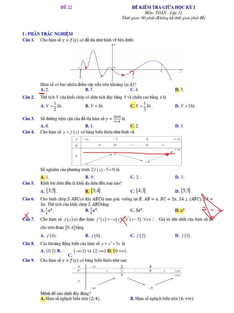 De 22. Giua Ki 1 Toan 12 | PDF