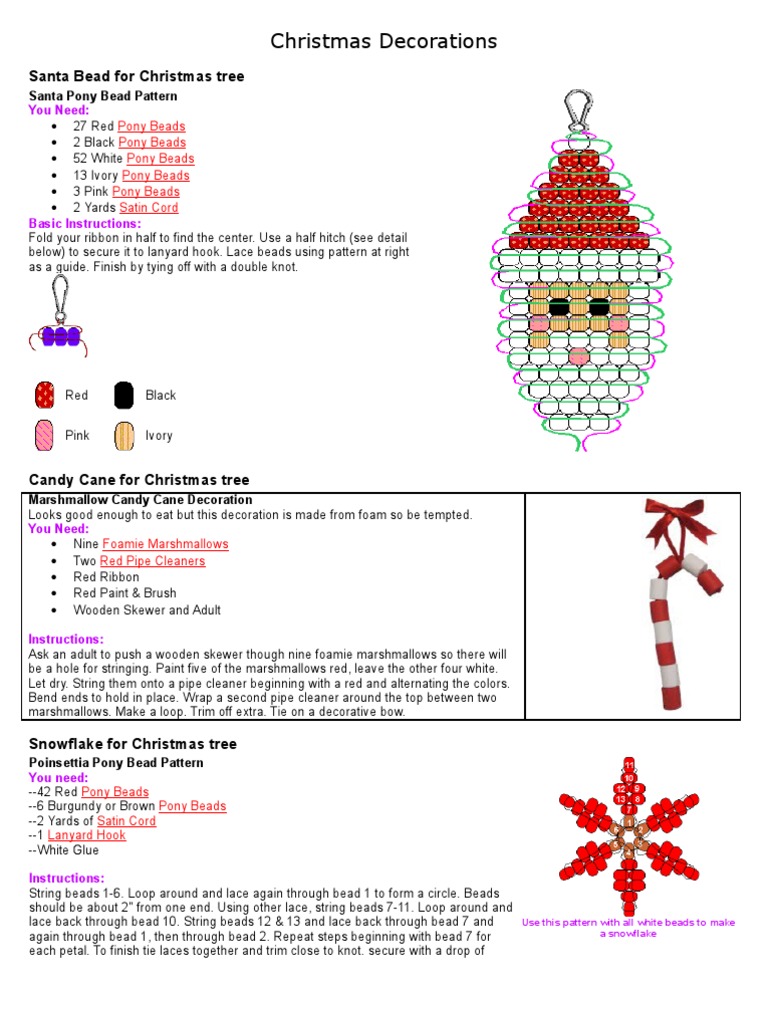 Pony Bead Christmas Patterns Guide | PDF | Knot | Bead