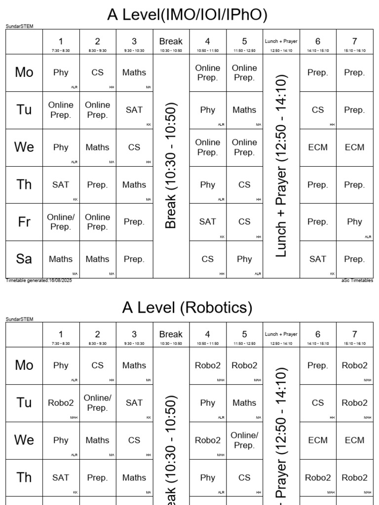 SundarSTEM Timetable Overview 2025 | PDF
