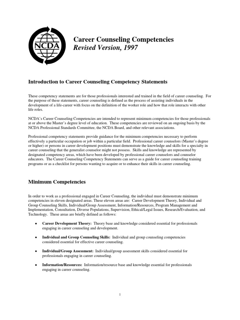 Career Counseling Competency Guidelines | PDF | School Counselor ...