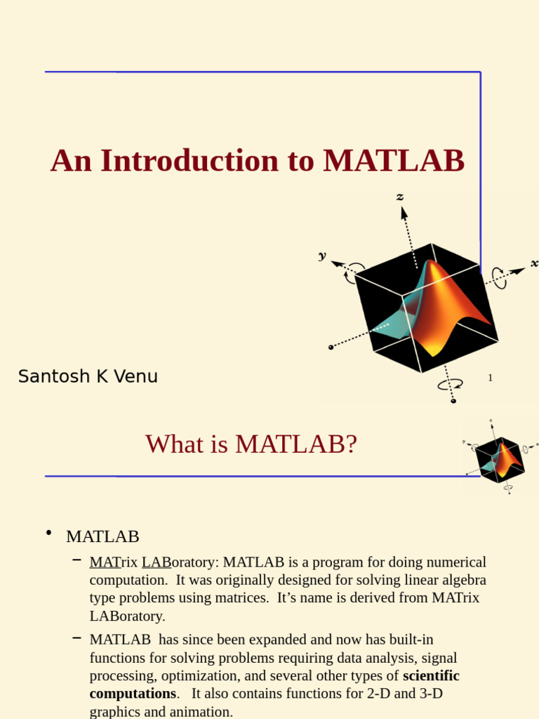 Introduction To Matlab | PDF | Matrix (Mathematics) | Matlab
