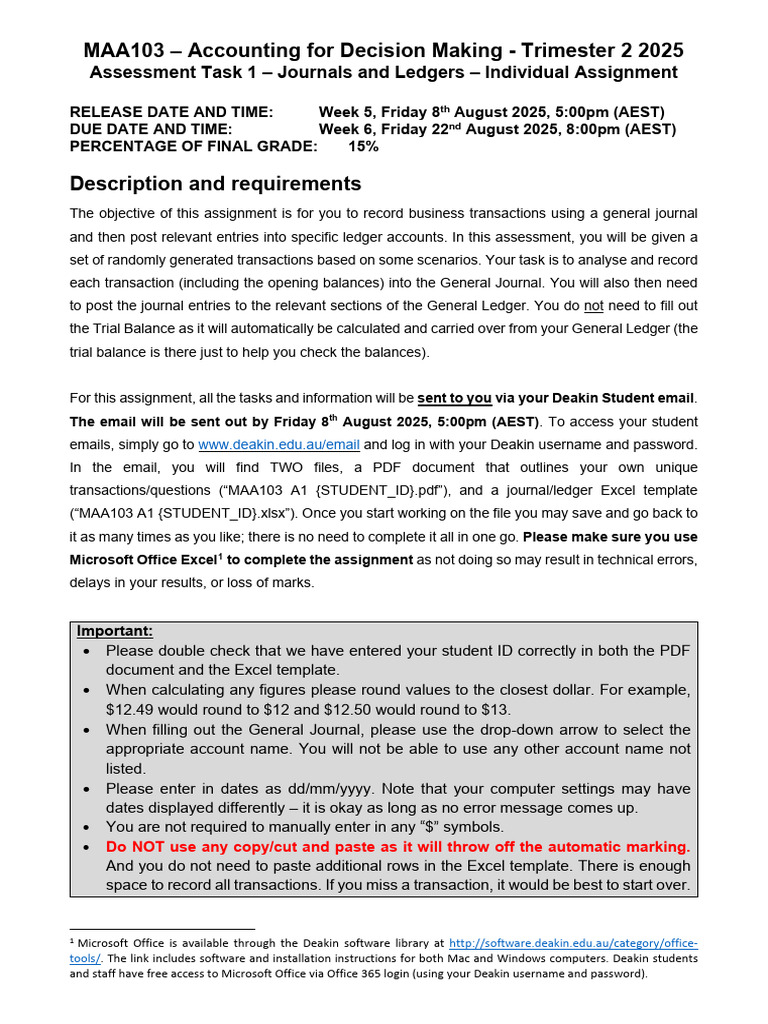 T2 2025 MAA103 Assessment 1 Instructions | PDF | Microsoft Excel ...