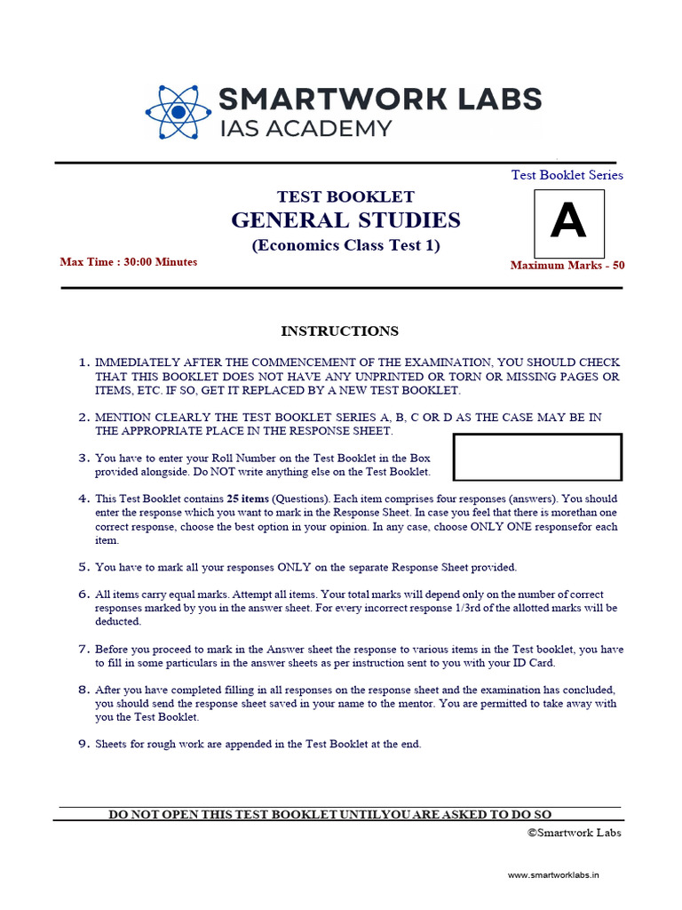 Economics Class Test 1: General Studies | PDF | Gross Domestic Product ...