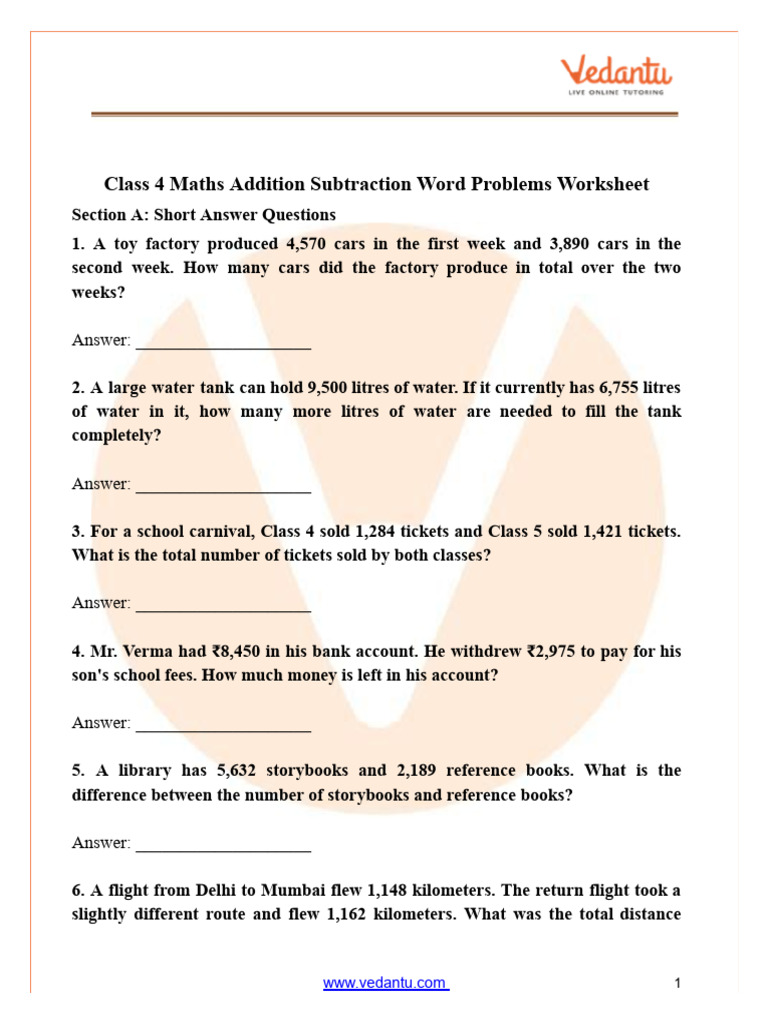Class 4 Addition & Subtraction Worksheet | PDF | Chess Openings | Chess