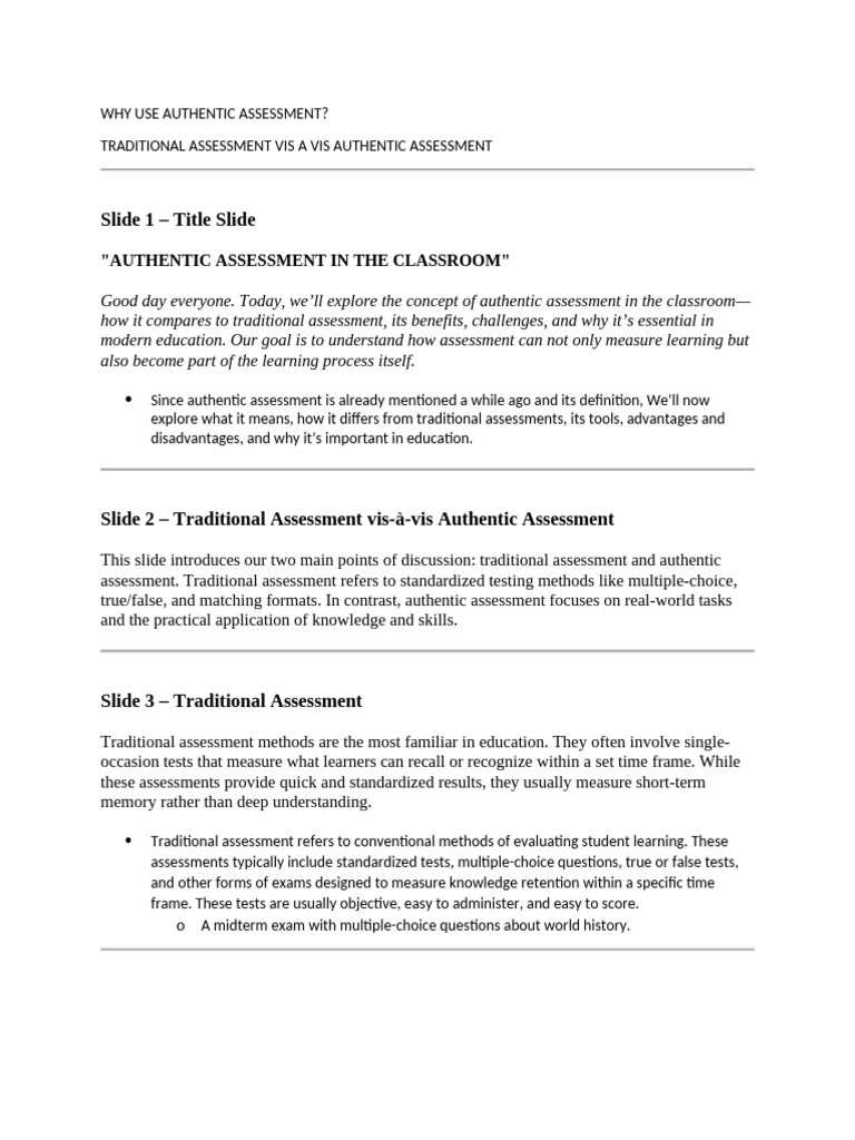 Benefits of Authentic Assessment in Education | PDF | Educational ...