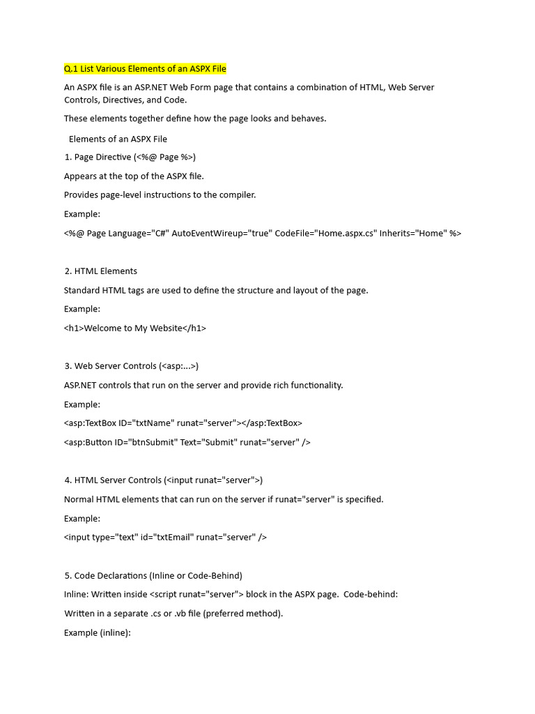 ASPX File Elements and ASP.NET Controls | PDF | World Wide Web ...