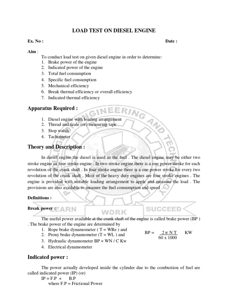 Performance Test On Diesel Engine | PDF | Engines | Diesel Engine