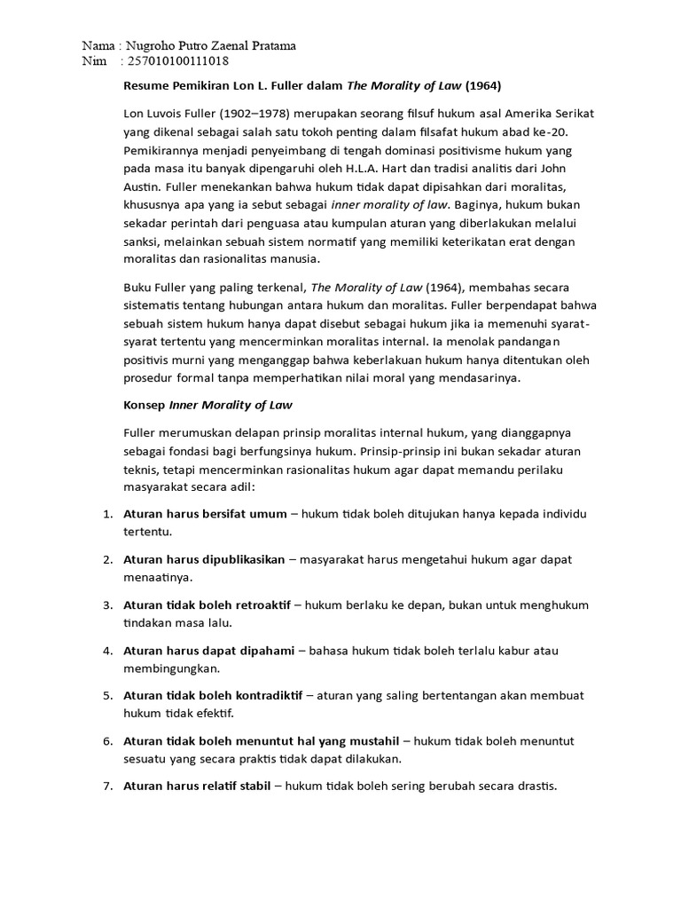 Pemikiran Lon L. Fuller tentang Hukum dan Moralitas | PDF